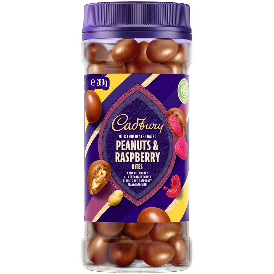 Cadbury Milk Chocolate Coated Peanuts and Raspberry Bites 280g – Our ...